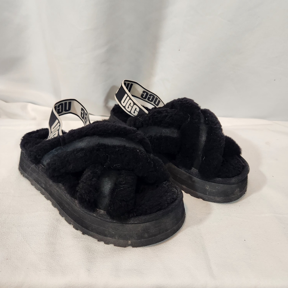 Ugg Black Disco Cross Sheepskin Fluff Slide Platform … - Gem
